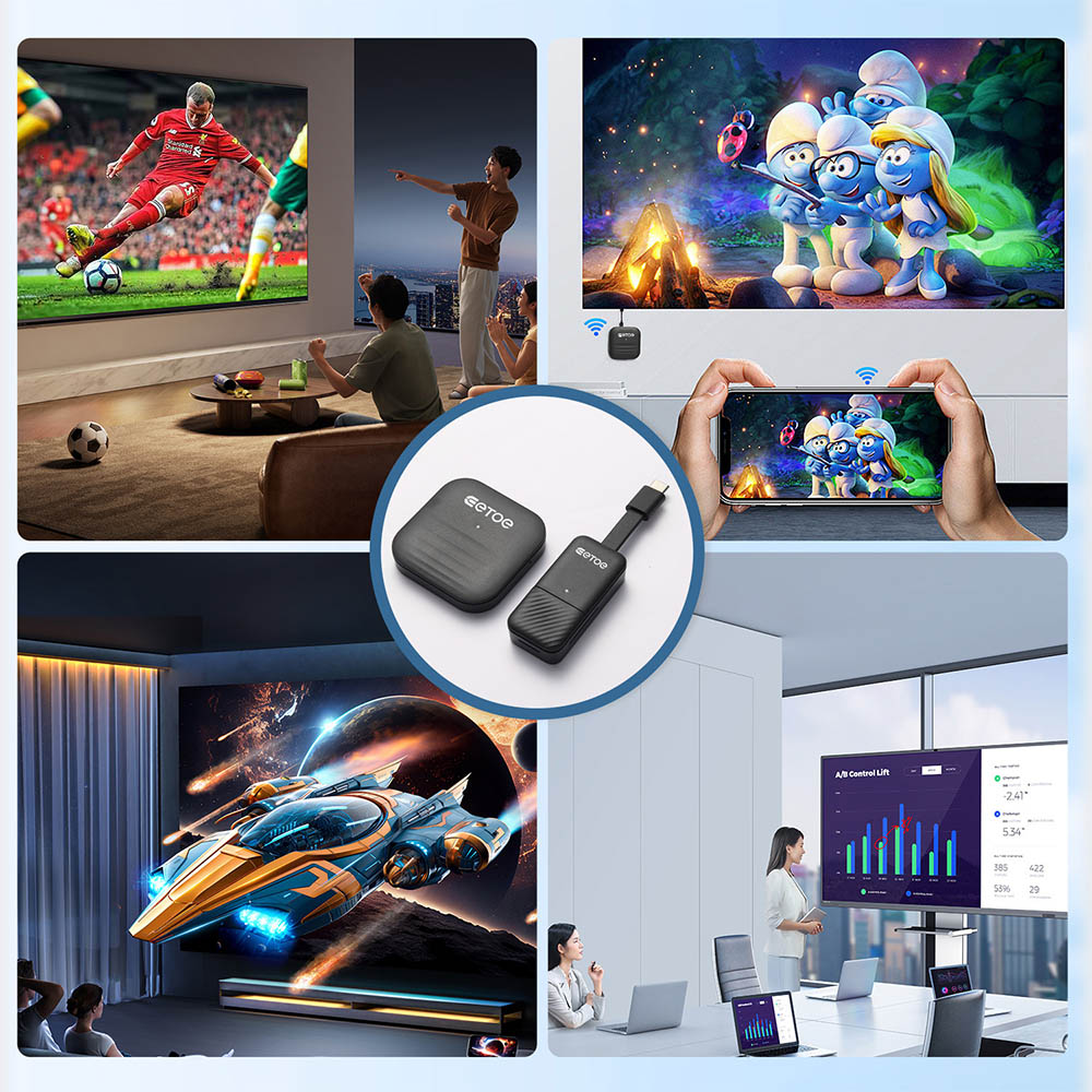 ETOE 1080P Dual Wireless HDMI Transmitter Kit Airplay Miracast