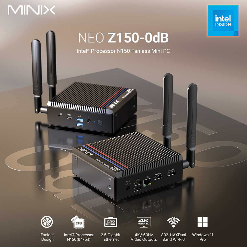 MINIX Z150-0dB Fanless Mini PC 16GB RAM 512GB SSD | Europe