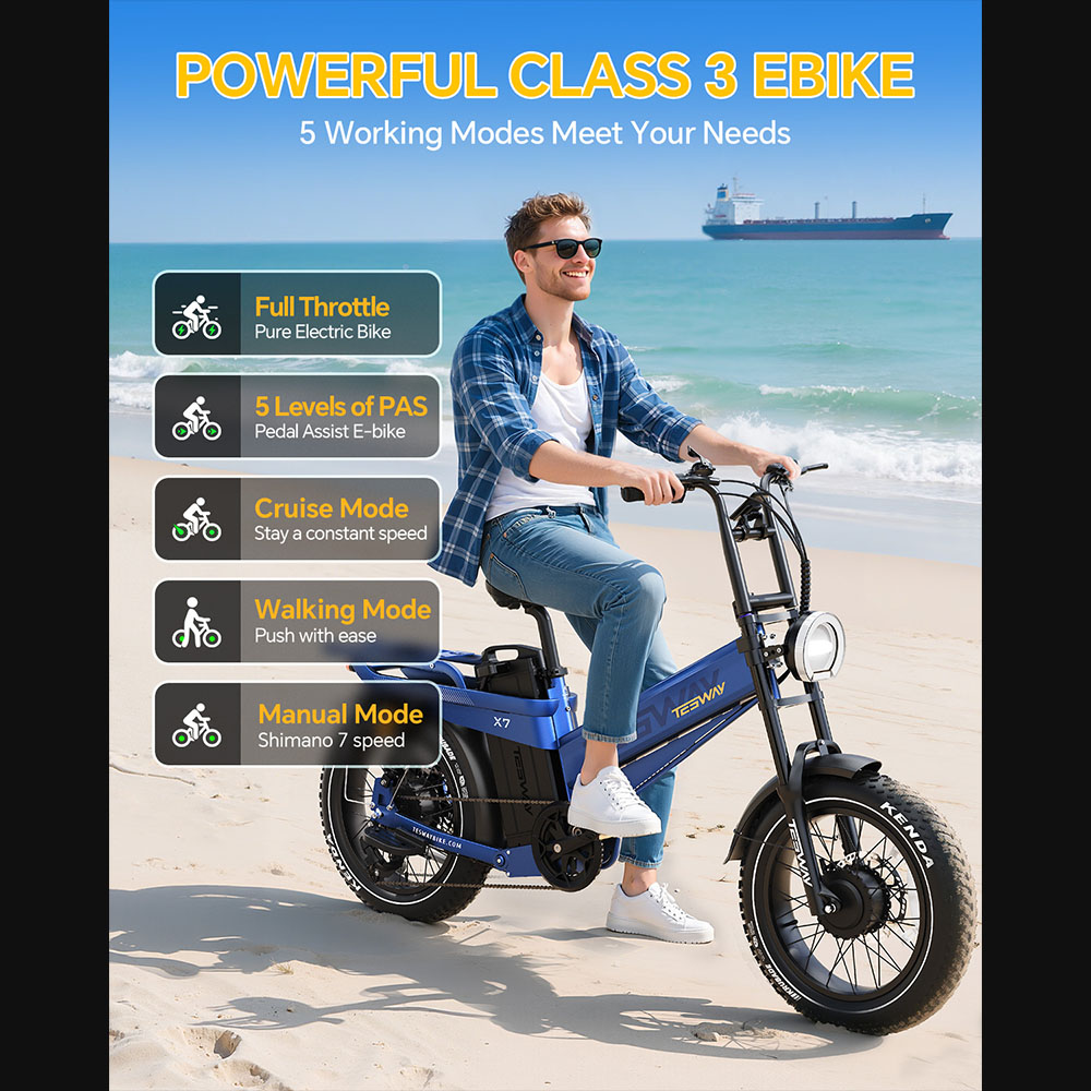 TESWAY X7 AWD Electric Bike 1000W*2 52V 60Ah Blue | United Kingdom
