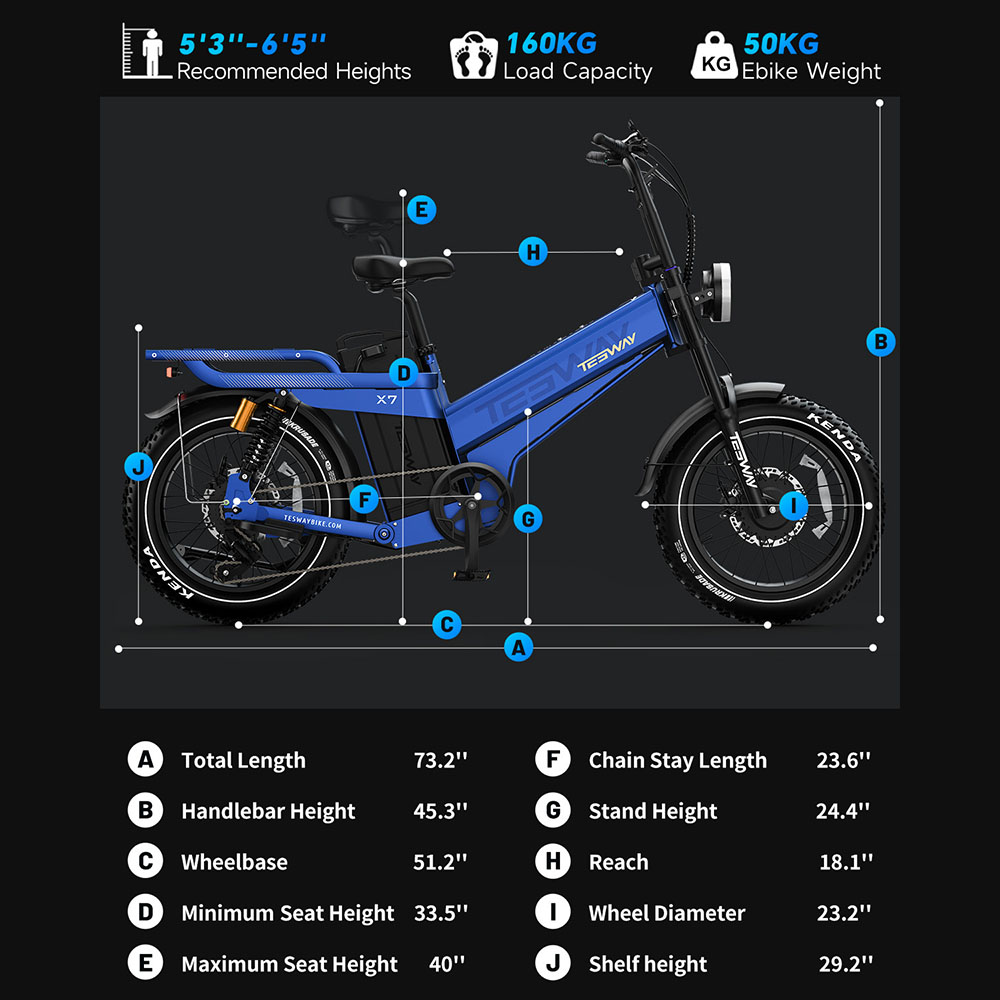 TESWAY X7 AWD Electric Bike 1000W*2 52V 60Ah Blue | United Kingdom