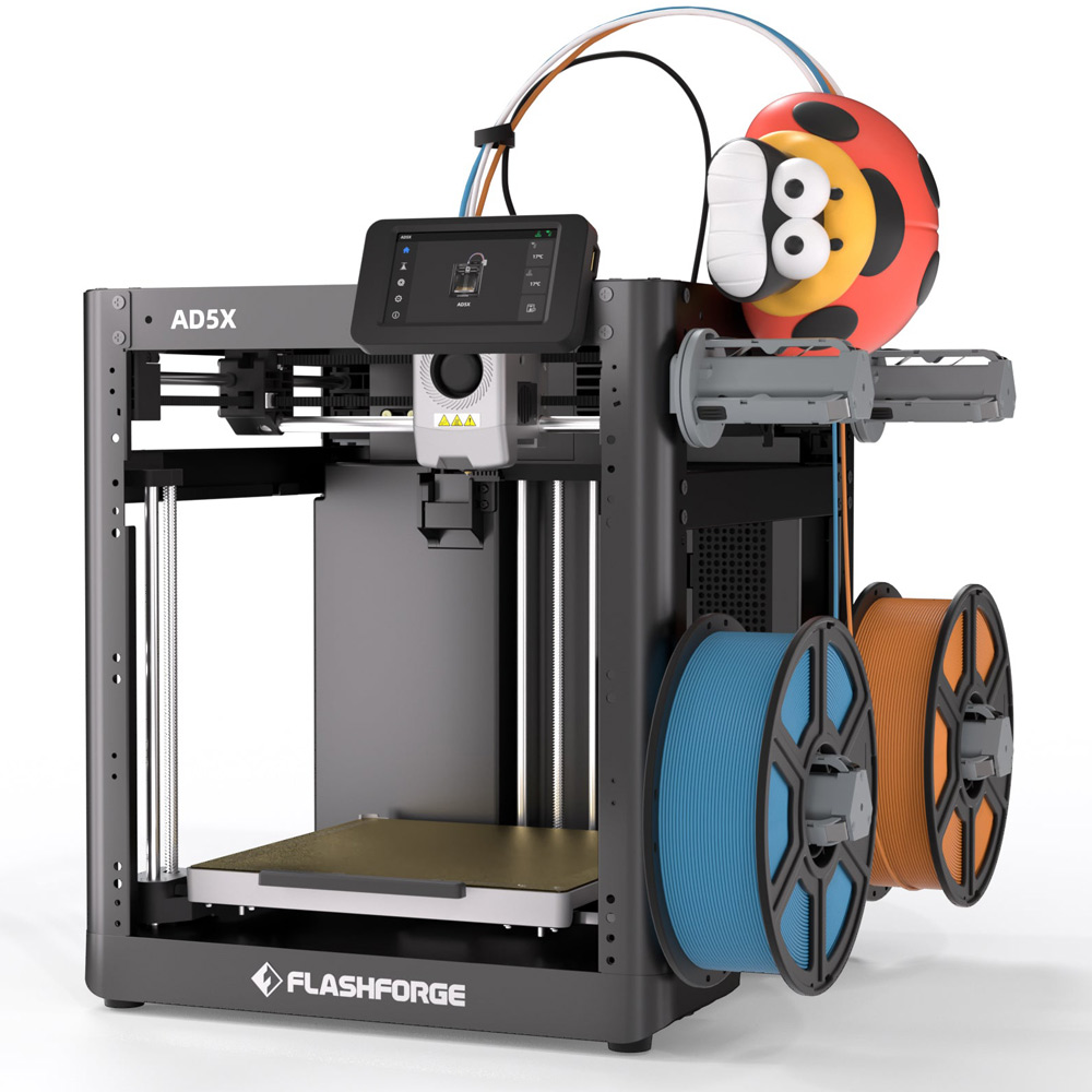 Flashforge AD5X 3D Printer + 4kg High-Speed PETG/PLA+ Filament - 2kg Black/Transparent Smoke ...