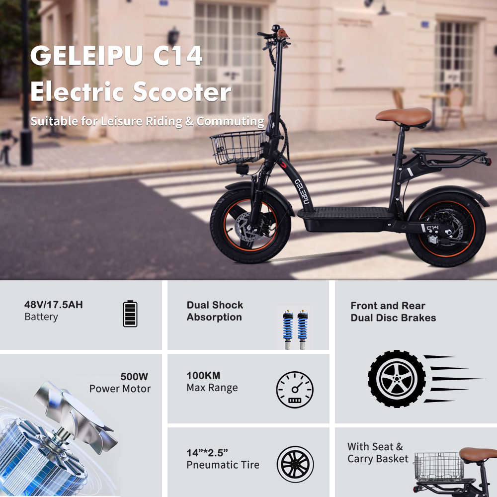 GELEIPU C14 Electric Scooter with Seat 500W 48V 17.5Ah 25km/h
