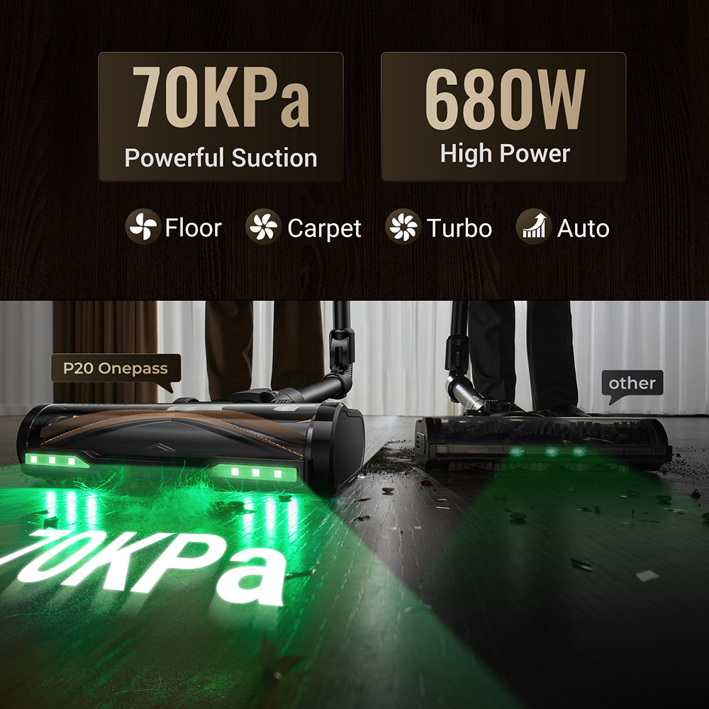 Proscenic P20 OnePass Cordless Vacuum – 70 kPa Suction & 70 min Runtime