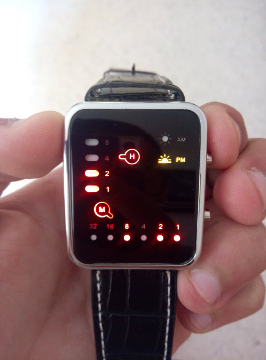 Unisex LED Binary System Display Wrist Watch with PU Watchband